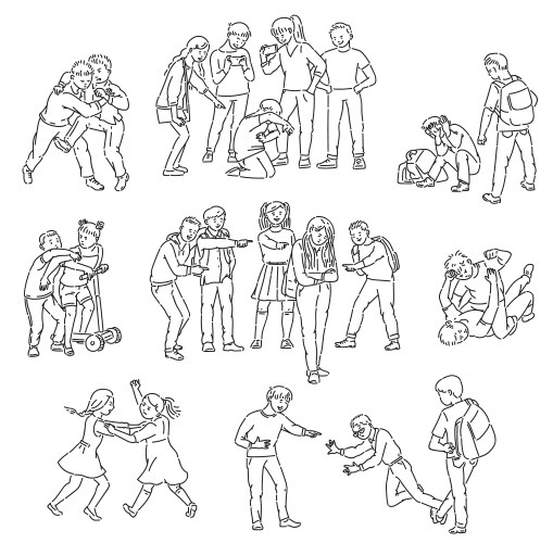 Boys bullies fight and kick school bullying Vector Image