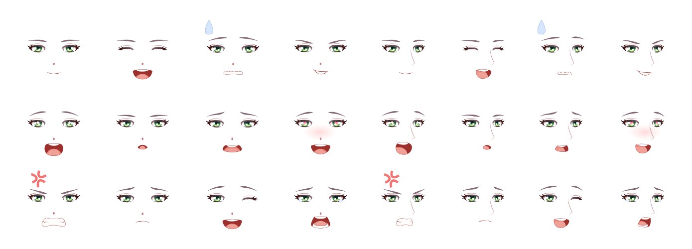 Manga expression anime girl facial expressions Vector Image