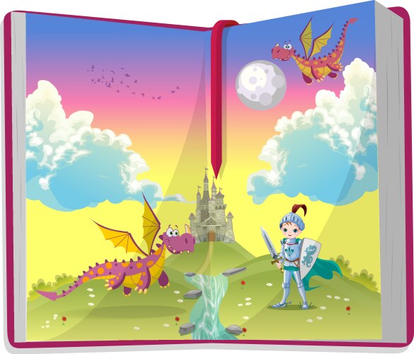 Books about young knight and two dragons Vector Image