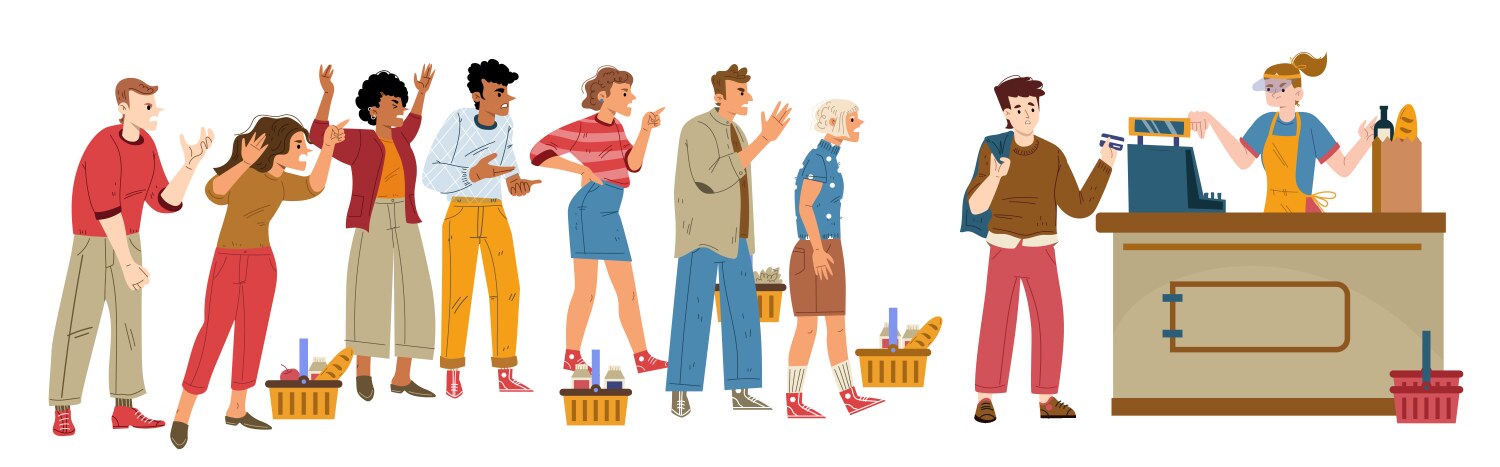 Clothing store queue people in line to cashier Vector Image