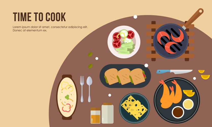 Dining table with dishes in top view Royalty Free Vector