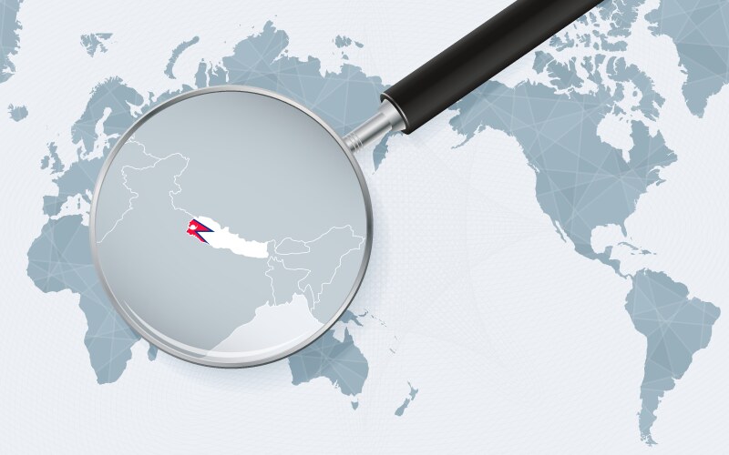 Asia centered world map with magnified glass Vector Image