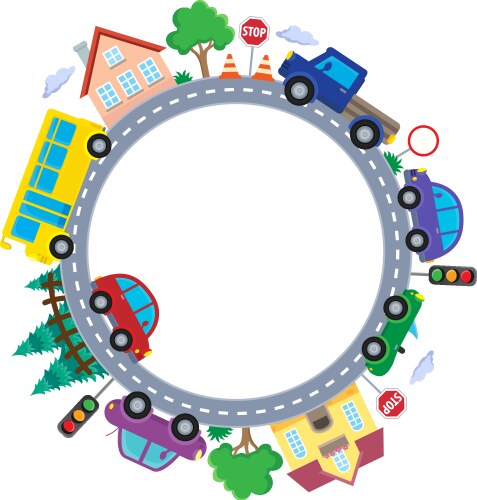 Road frame with small car Royalty Free Vector Image