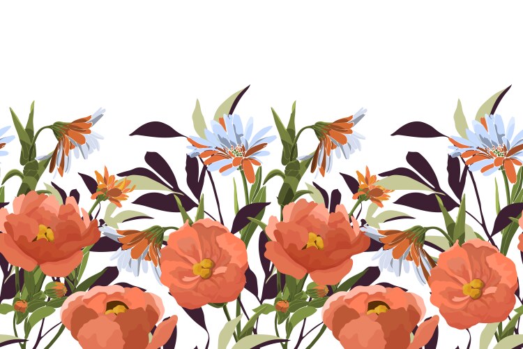 Seamless border with flowers Royalty Free Vector Image