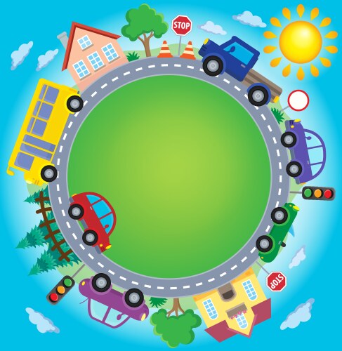 Road frame with small car Royalty Free Vector Image