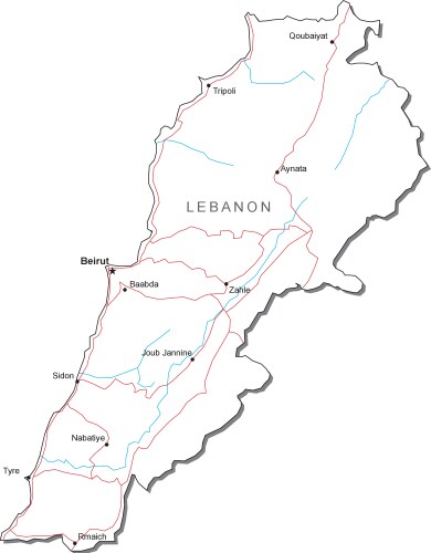 Map of lebanon split into regions Royalty Free Vector Image