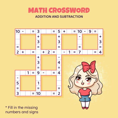 Math crossword puzzle addition and subtraction Vector Image