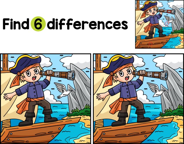 Pirate ship find the differences Royalty Free Vector Image