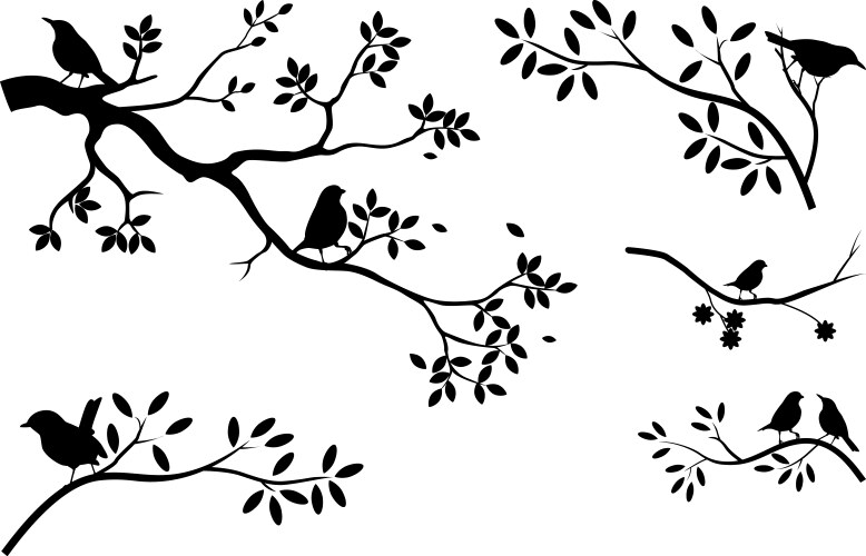 Tree silhouette with bird flying Royalty Free Vector Image