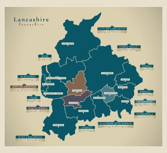 Map england with districts Royalty Free Vector Image