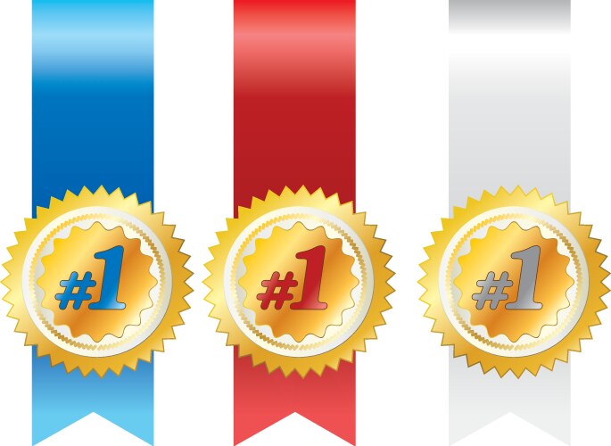 Number one first place winner ribbons and badges Vector Image