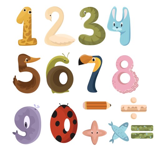 Educational numbers set with farm animals Vector Image