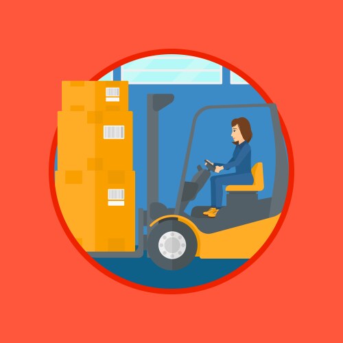 Warehouse worker moving load by forklift truck Vector Image
