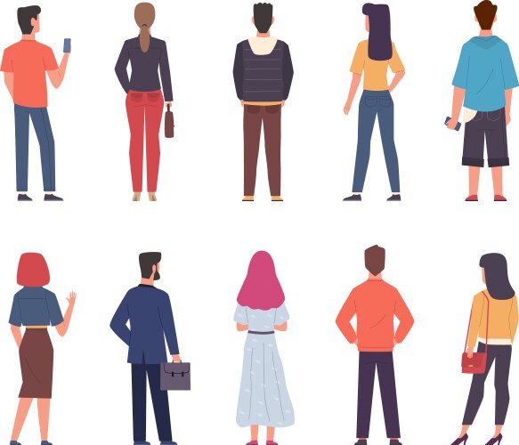 Standing young man boy character in front back Vector Image Standing young man boy character in front back Vector Image