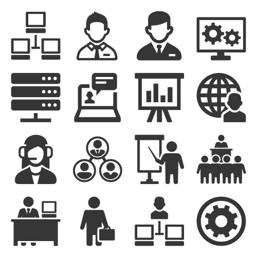 Business management and human resources icons set Vector Image