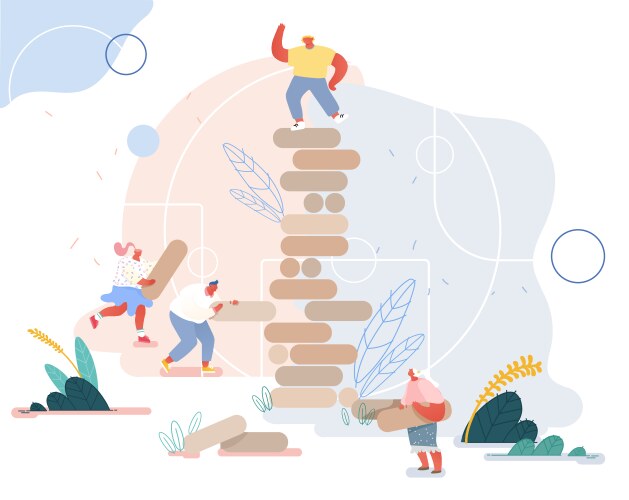 Business team building bridge over cliff Vector Image