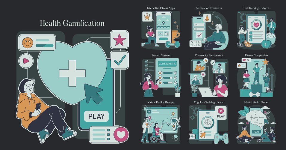 Health gamification flat Royalty Free Vector Image Health gamification flat Royalty Free Vector Image
