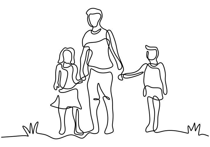 Continuous line drawing of cute two children Vector Image