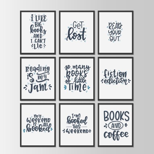 Books and reading lettering set hand drawn Vector Image