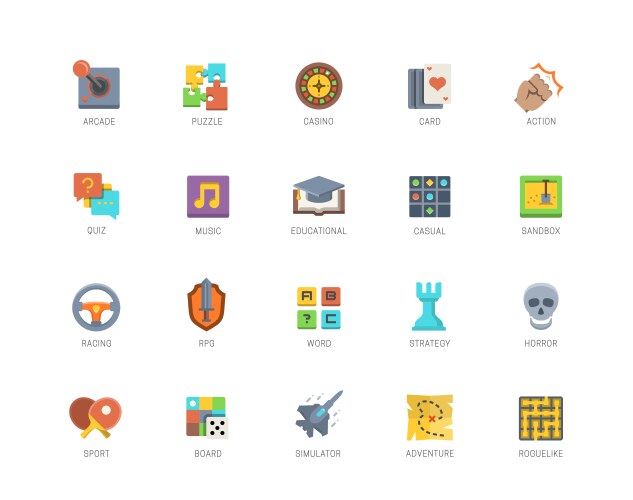 Flat movie genres icons Royalty Free Vector Image