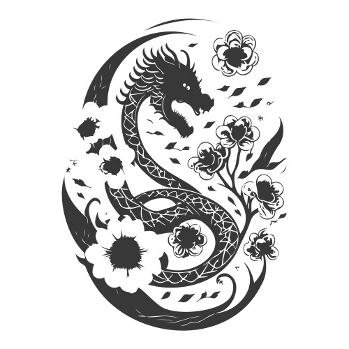 Chinese dragon flower grey Royalty Free Vector Image