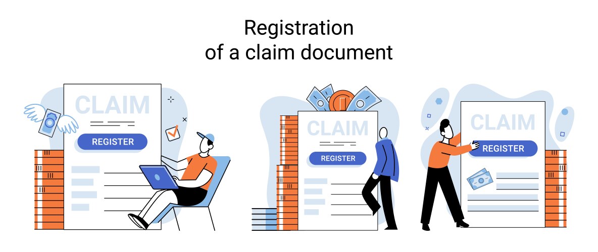 Registration of claim form register document Vector Image