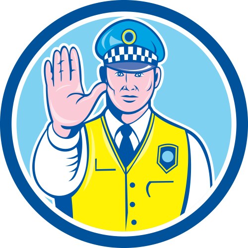 Traffic policeman stop hand signal cartoon Vector Image