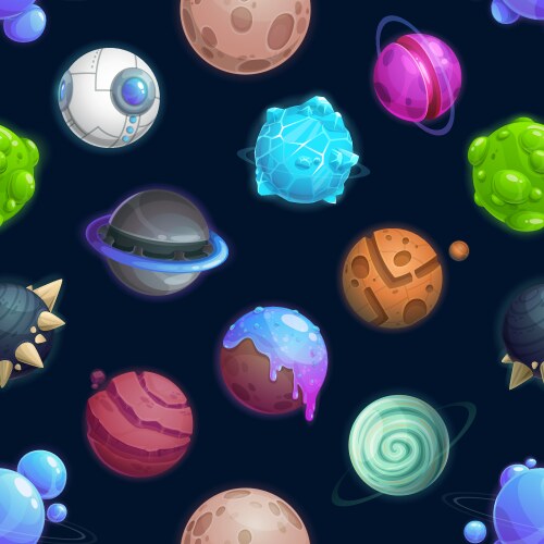 Comic space planets and spaceships Royalty Free Vector Image