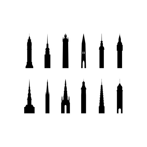 Tower icon collection isolated black and white Vector Image