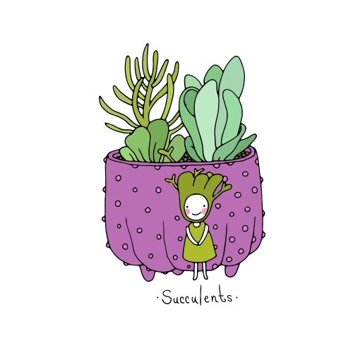 Cartoon cute succulents in pot Royalty Free Vector Image