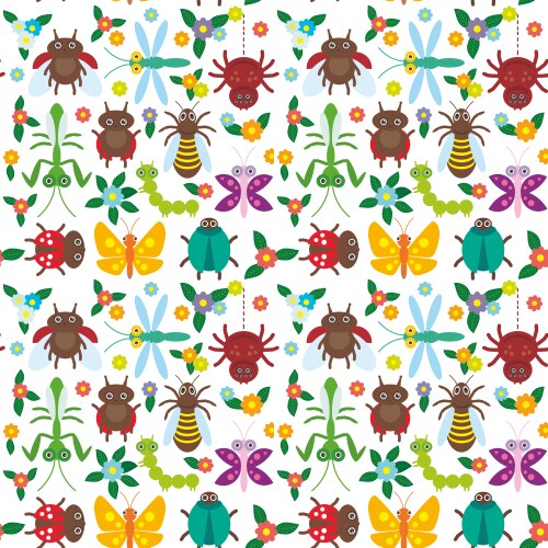 Funny insects set spider butterfly caterpillar Vector Image