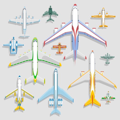 Aircraft top view civil and military airplanes Vector Image