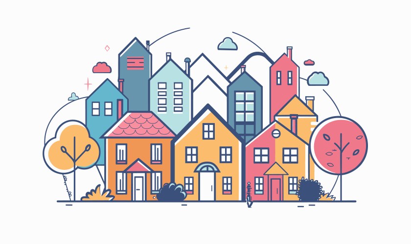 Colorful stylized cityscape various Royalty Free Vector