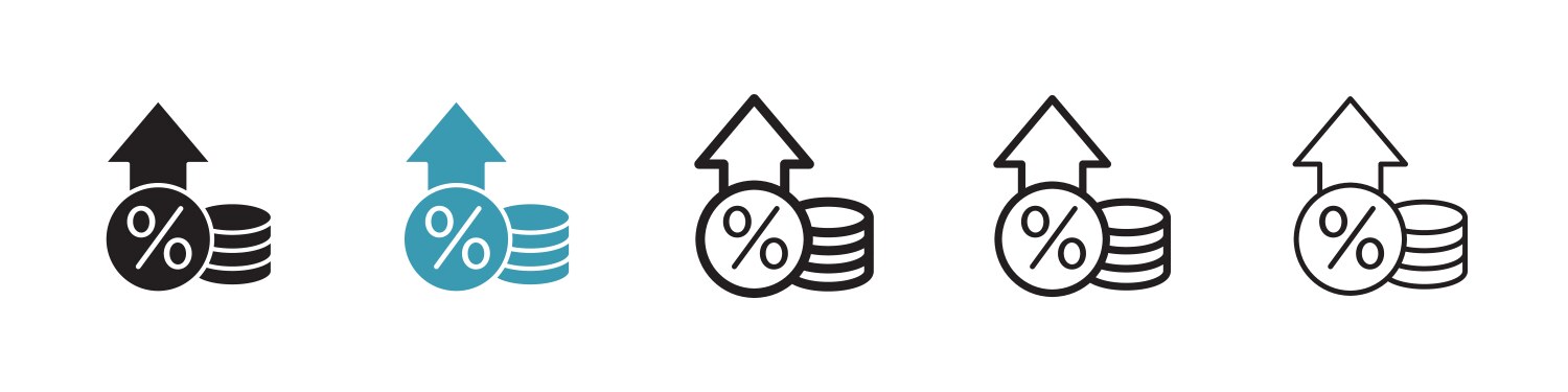 Interest growth icon set increase percentage Vector Image