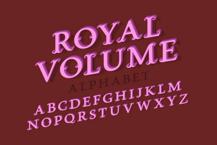 Royal layered alphabet colored 3d font isolated Vector Image