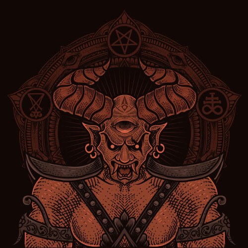Badass demon with circle mandala Royalty Free Vector Image