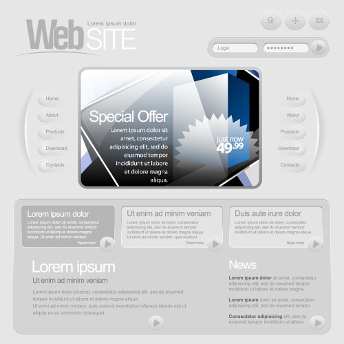 Gray website template 960 grid Royalty Free Vector Image