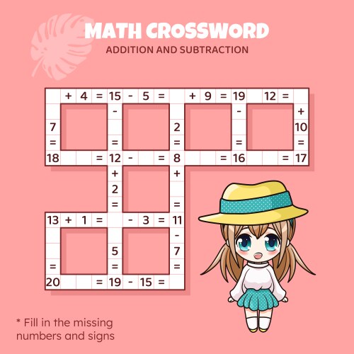 Math crossword puzzle for kids counting up to 20 Vector Image