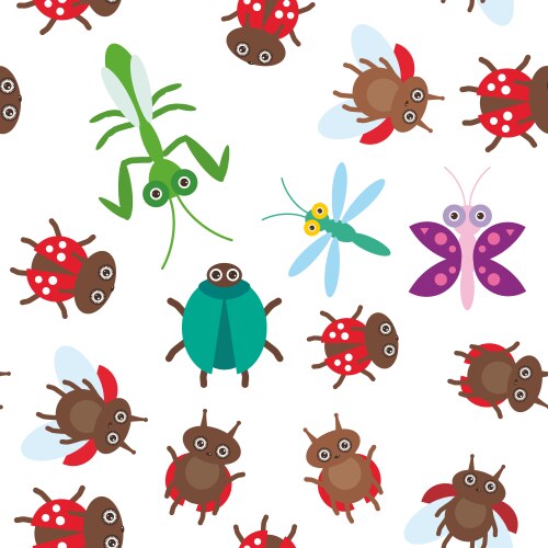 Funny insects set spider butterfly caterpillar Vector Image