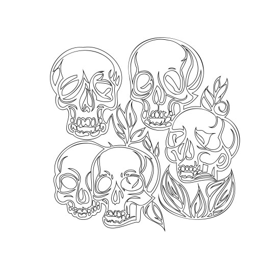 Decorative skulls outline sketch Royalty Free Vector Image