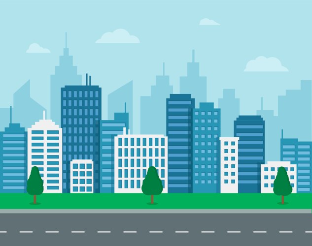 Landscape with buildings mountains Royalty Free Vector Image