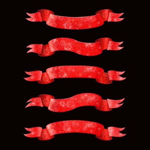 Red ribbons set on black Royalty Free Vector Image