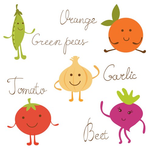 Cute cartoon vegetable characters set kawaii Vector Image