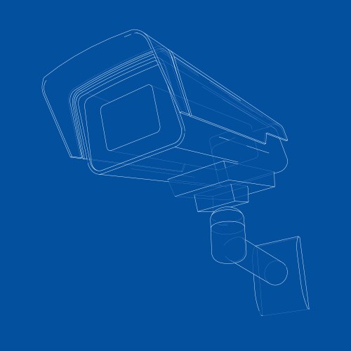 Cctv security camera outline drawing on blueprint Vector Image