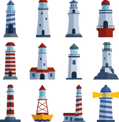 Cartoon lighthouse icons beacon or pharos Vector Image