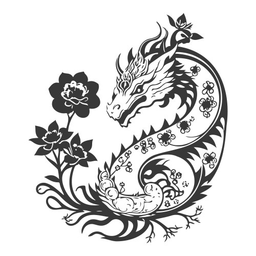 Chinese dragon flower grey Royalty Free Vector Image