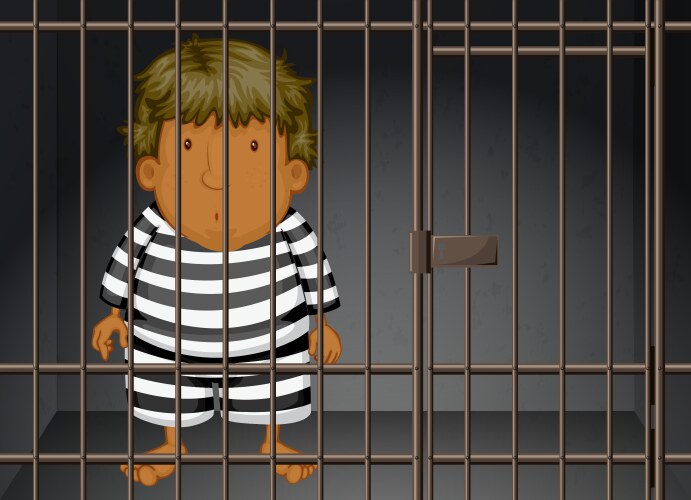Man dressed as prisoner stands in prison Vector Image