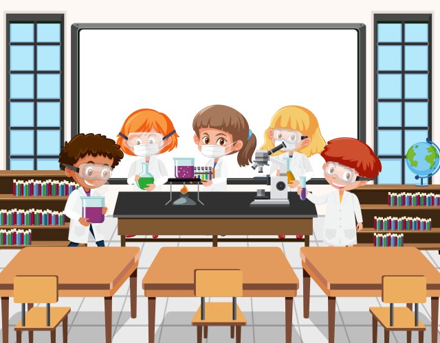 Student kids doing science experiment Royalty Free Vector