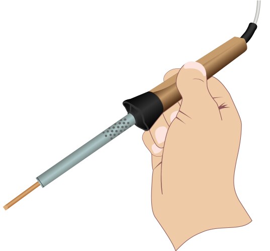 Soldering iron and pcb with components cartoon Vector Image