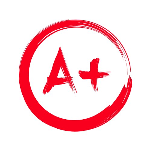 Grade a plus result icon school red mark Vector Image